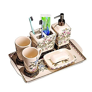 WYKDD 6-Piece Bathroom Supplies Set Brushing Cup Mouthwash Cup Ceramic Bathroom Hotel Wash Set European Style