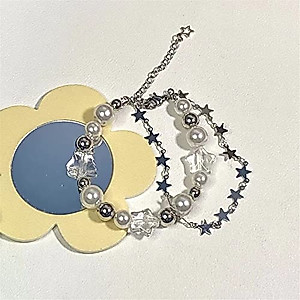 Y2K Star Pearl Beaded Chain Adjustable Aesthetic Bracelet Bracelet Chain Grunge Gift for Women Girl Jewelry Gifts Punk Gothic Link Dainty Bracelet Resin Transparent Star Cool-Set