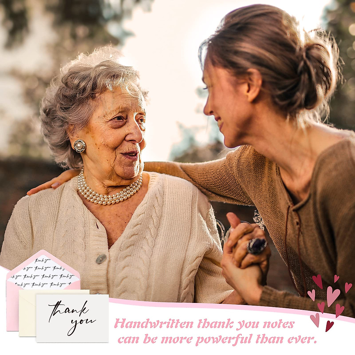 AZAZA Bridal Shower Thank You Cards with Envelopes, 100 Pack, Modern Minimalistic Design, 4x6 Inch, Pink