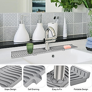 30 inch Kitchen Sink Splash Guard, Faucet Splash Guard, Kitchen Faucet Mat, Longer Silicone Sink Mat for Kitchen Counter, Bathroom, Farmhouse, Drip Protector Splash Countertop (Gray)