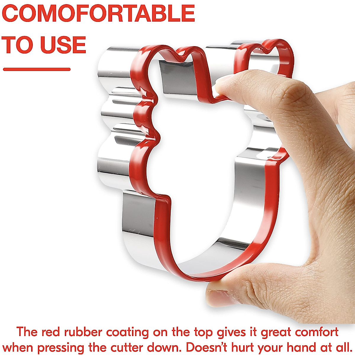 COOKIEQUE 4 Pieces Christmas Cookie Cutters Set with Santa Face, Reindeer Face, Snowman Face, Mrs. Claus Cookie Cutters for Baking Christmas Unique Design with Protective Red Top PVC