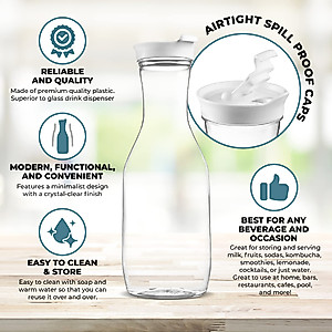 Plastic Pitcher With Lid - 50 oz Water Carafe - Juice Containers with Lids for Fridge - Plastic Milk Jug for Juice Iced Tea and Mimosa - Posh Setting