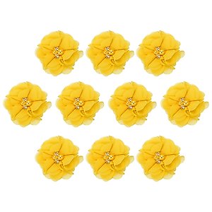 PATIKIL 2" Chiffon Flowers, 10Pcs Fabric Flowers Sewing Appliques Embellishments with Rhinestone Pearl for DIY Crafts Wedding Headbands Party Decoration, Yellow