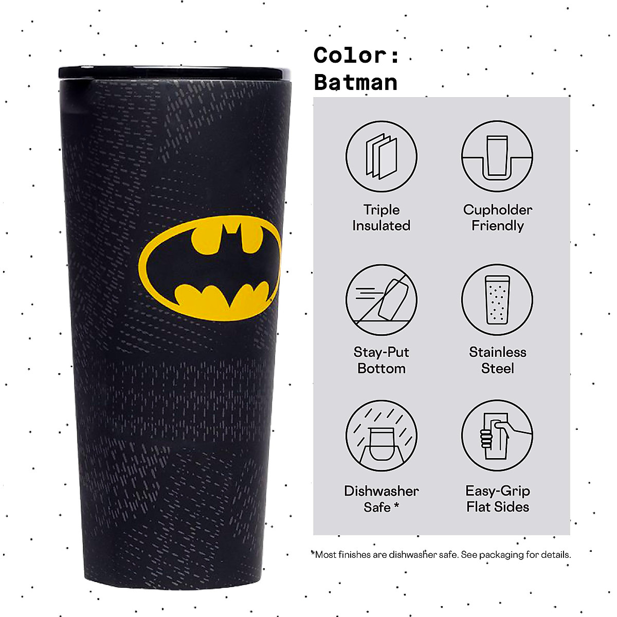 Corkcicle x Warner Brothers Batman Classic Insulated Coffee Mug with Lid, 24 oz – Stainless Steel Travel Tumbler Keeps Drinks Cold 9+hrs, Hot 3hrs – Cupholder Friendly Travel Coffee Tumbler