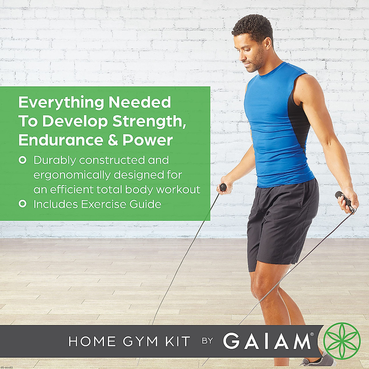Gaiam Home Gym Kit Equipment Set for Men and Women - Includes Ab Wheel, Jump Rope, Push-Up Bars, Resistance Band with Handles, and Complimentary Exercise Guide - for Total Body Workout at Home