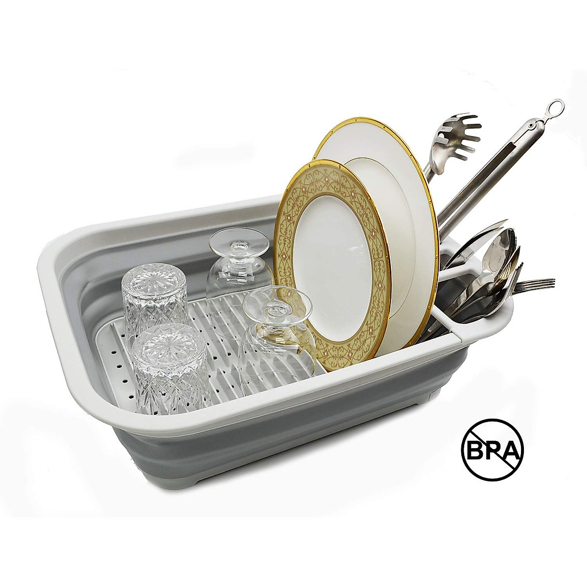 SAMMART 12L (3.17 Gallon) Collapsible Dish Drainer with Drainer Board - Foldable Drying Rack Set - Portable Dinnerware Organizer - Space Saving (Grey)