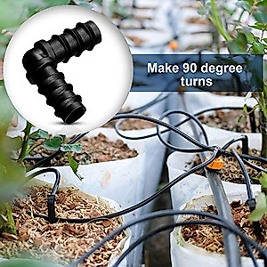 Maitys 8 Pieces Drip Irrigation Barbed Tee Fittings 1/2 Inch Universal Barbed Tee Fittings Connectors Drip Plastic Soaker Hose Connectors Hose End Stop, Black(Elbow)