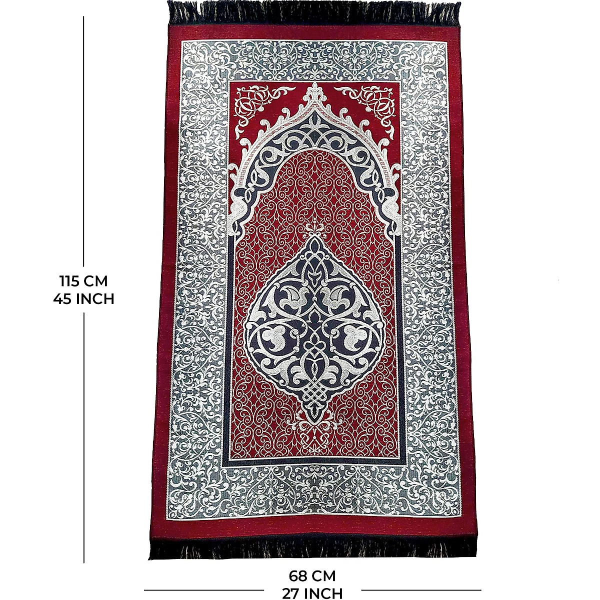 Prayeristan Muslim Prayer Rug - Prayer Mat with Gift Prayer Beads & Special Kaaba Box - Islamic Rugs for Men and Women - Portable & Travel Prayer Mat - Ramadan & Islamic Gifts (Claret Red)