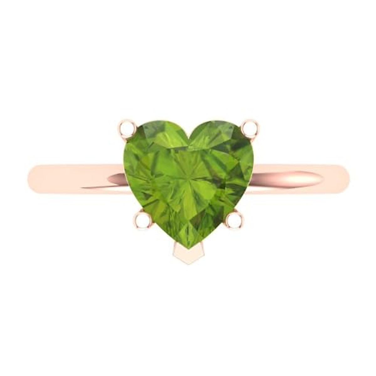 Clara Pucci 2.0 ct Heart Cut Solitaire Natural Peridot 5-Prong Engagement Bridal Promise Anniversary Ring 18K Rose Gold Size 8.75