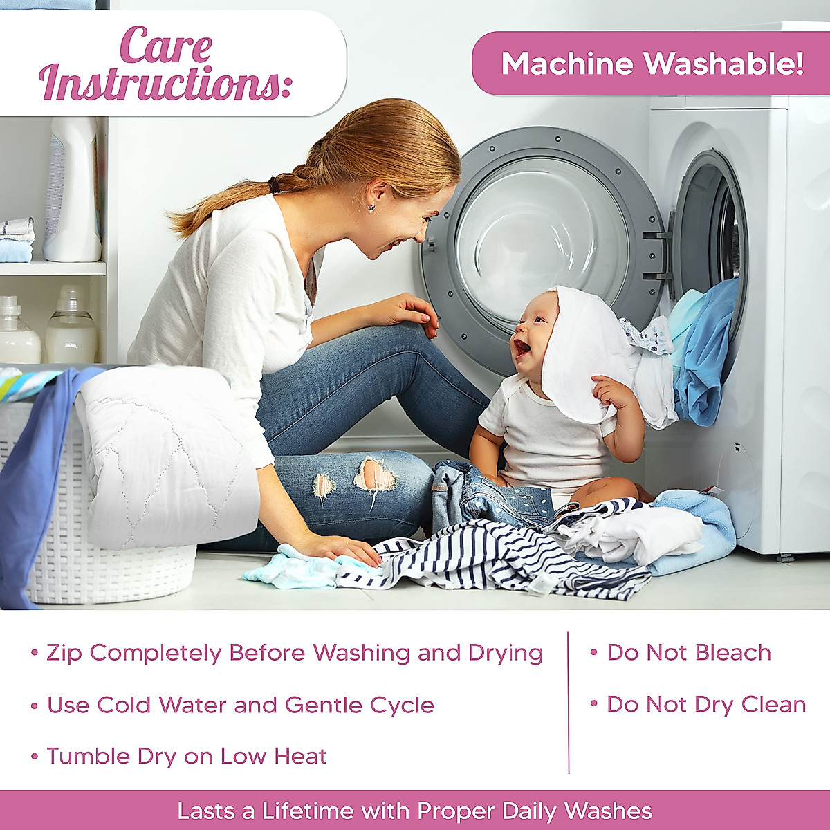 COZYCUDDLES Premium Zippered Quilted Waterproof Crib Protector Cover - All 6-Sides Waterproof Fully Encasement - Standard Baby Crib Toddler Bedding (52" x 28"), White, ‎CC-01