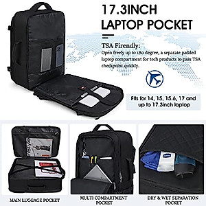 IGOLUMON Travel Backpack for Men Women 40L Flight Approved Carry on Backpack 17 Inch Waterproof Laptop Backpack Large Luggage Daypack Business College Weekender Backpack with Shoe Bag, Dark Black