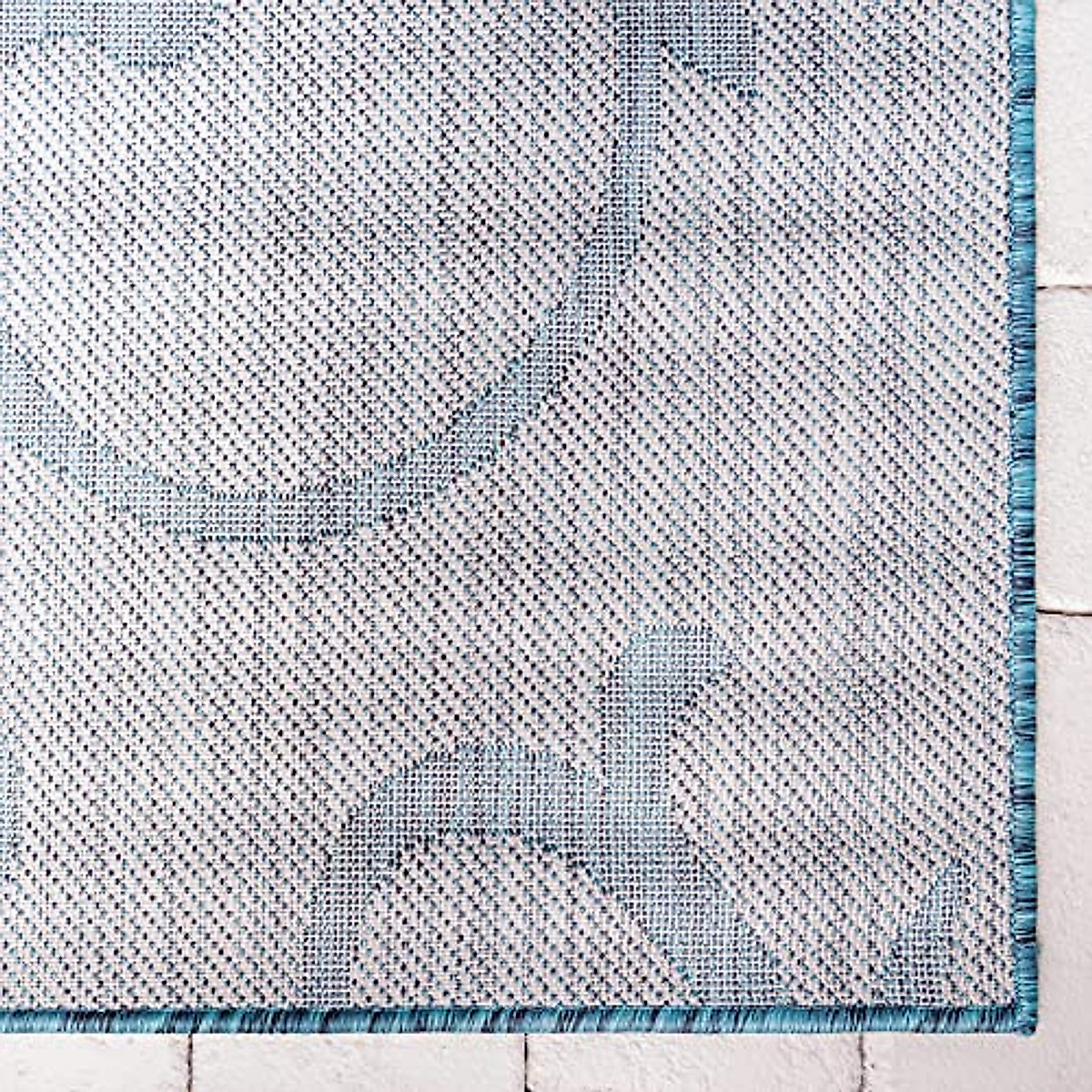 Unique Loom Outdoor Botanical Collection Area Rug - Curl (9' x 12' Rectangle, Teal/ Ivory)