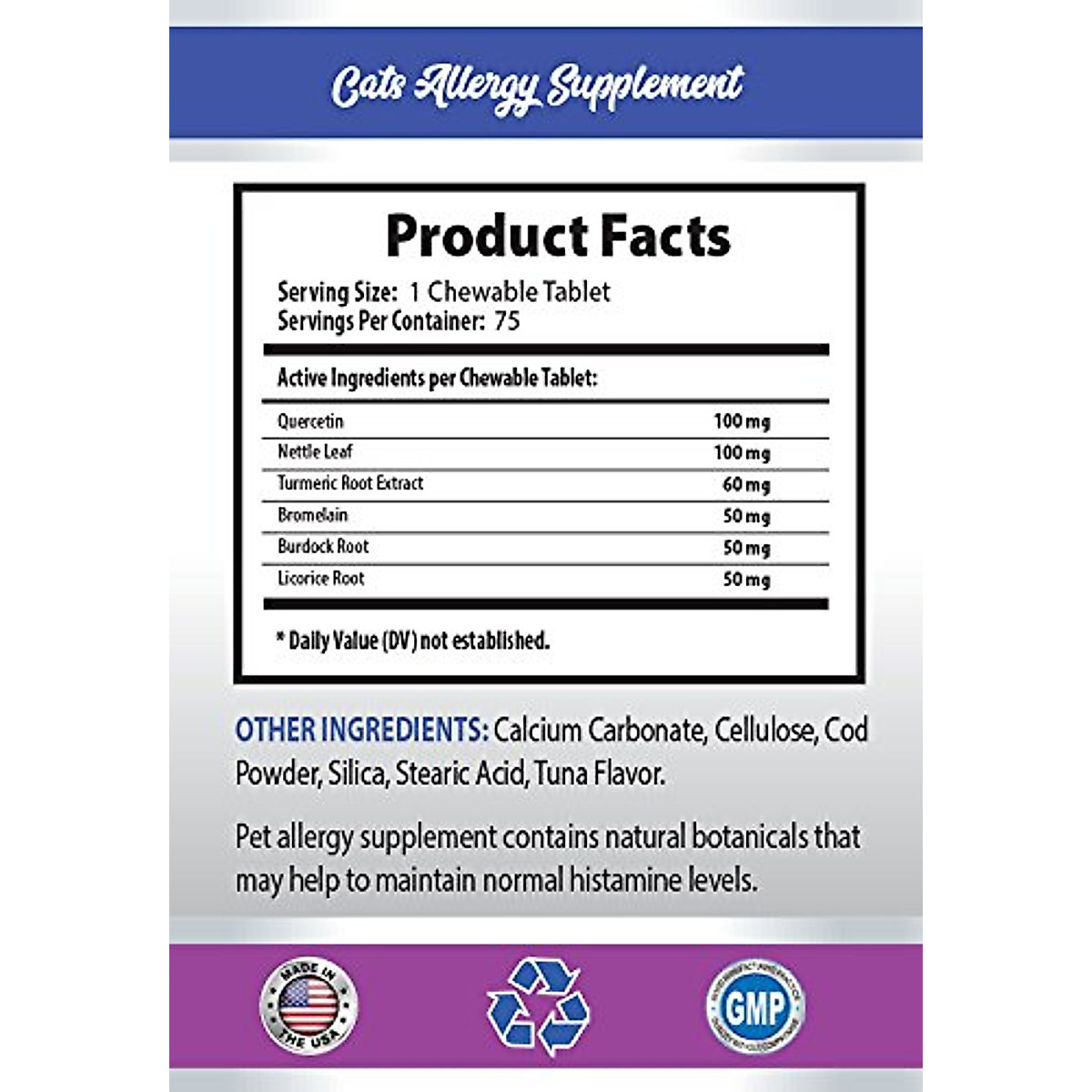 Allergy Immune Supplement for Cats - Natural Remedy for Allergies in Cats - CAT Allergy Relief Complex, Turmeric for Cats, bromelain Capsules, Itch and Allergy Relief for Cats, 1 Bottle (75 Chews)