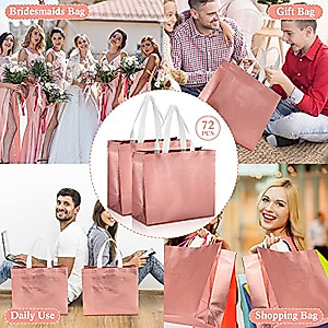 72 Pack Reusable Gift Bags with Handles Glossy Reusable Grocery Bags Tote Bags for Wedding Bridesmaid Birthday Christmas(Rose Gold)