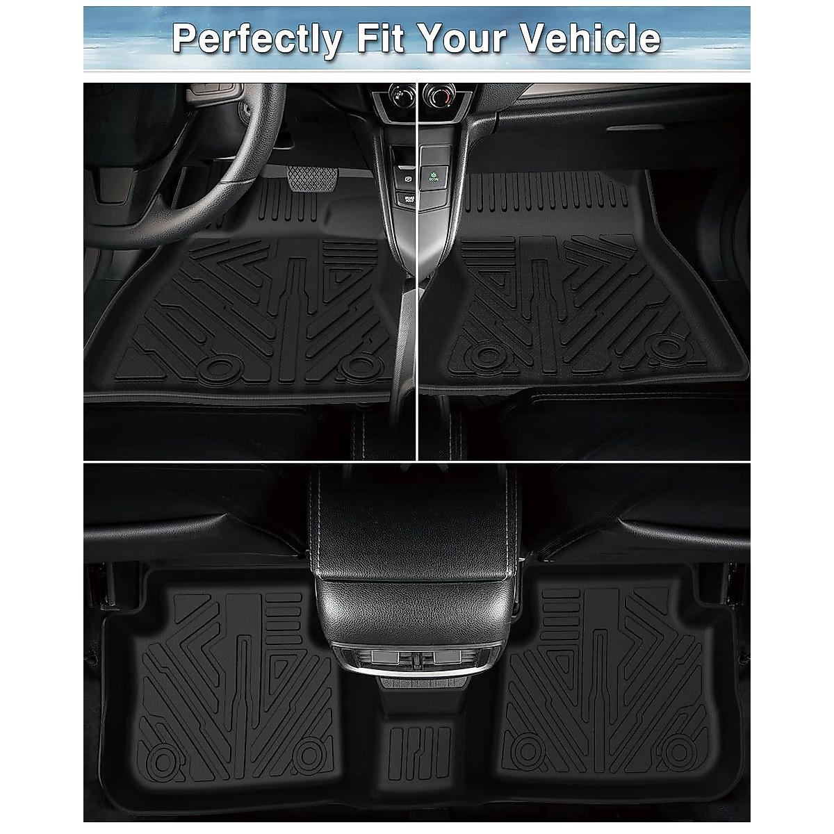 Mixsuper Custom Fit Floor Mats for Ford Bronco Sport 2024 2023 2022 2021, All Weather Floor Liners Front and Rear Row Set Black