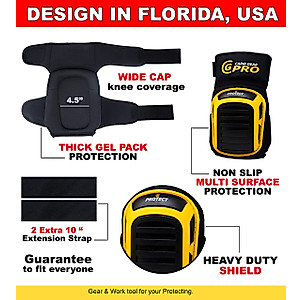 Knee Pads For Men Work Heavy Duty Pad Design For Construction Tiling Gardening Flooring install Extra Gel and Cushion Support Long Kneeling Anti-Slip Stretchable Thigh Straps Bonus:Safety Glasses & Gloves