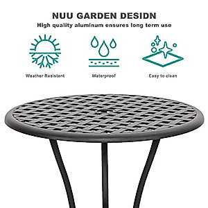 Nuu Garden 3 Piece Patio Bistro Sets Cast Aluminum Bistro Table Set Outdoor Patio Furniture with Umbrella Hole for Patio Balcony, Black with Golden Powder