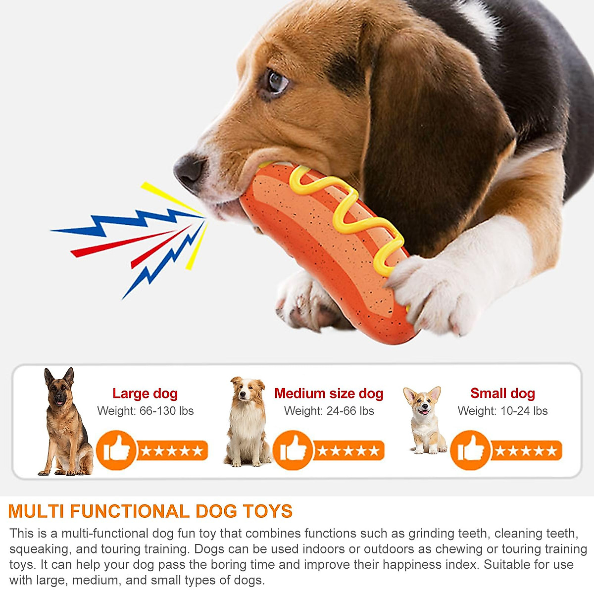 PLNRLOVELY 1PCS Dog Chew Squeaky Toys for Aggressive Chewers,Non-Toxic Tough Durable Interactive Dog Toys, Puppy Teeth Chew Sausage Stick Toy for Medium Large Breed