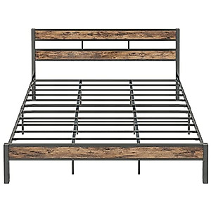 LIKIMIO California King Bed Frames, Easy Assembly, Noise-Free, No Box Spring Needed, Heavy Strong Metal Support Frames, Cal King/Vintage Brown