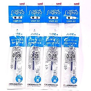 Uni Signo RT1 Gel Ballpoint Pen Blue Ink Refills, 0.28mm, Set of 4