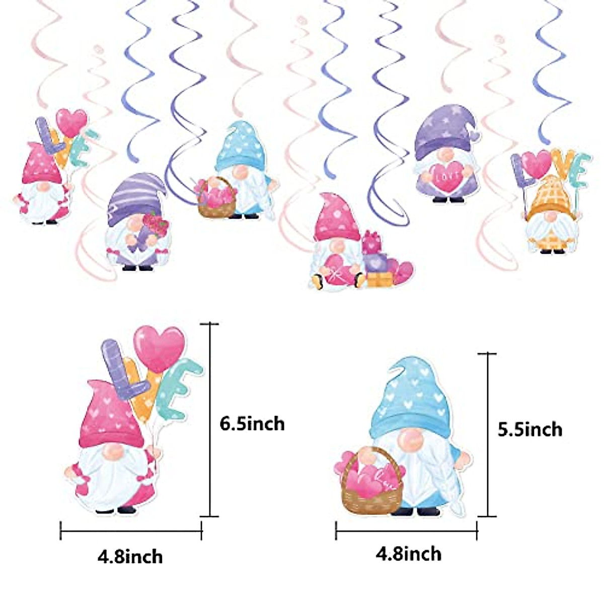 Valentine's Day Banner, Happy Valentines Day Banner Gnome Valentines Garland Banner Conversation Heart Decor Valentines Hanging Swirls Gnomes Cupcake Toppers for Girls Valentines Party Home