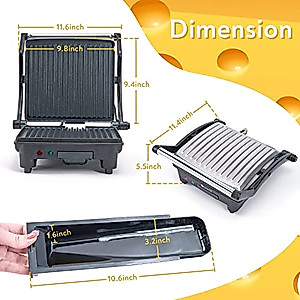 soseki Panini Press, 1500W Heat Fast Non-stick Panini Maker, Multi-functional 180-degree Opening Design Panini Press Sandwich Maker