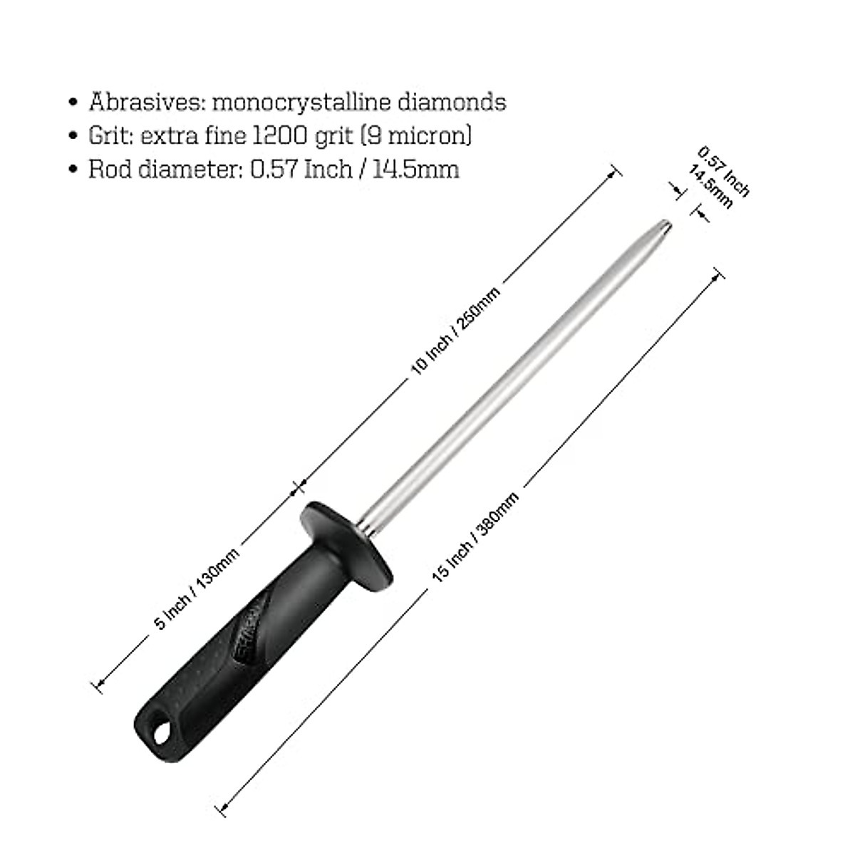 SHARPAL 119N Diamond Solid Sharpening Steel Knife Blade Sharpener Honing Rod Professional Kitchen Chef Stick