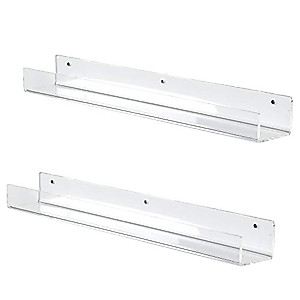 VIVO Dual Acrylic 24 inch Floating Bookshelves for Wall Display, Clear Organizer Shelves for Kids Room, Nursery, Office, and More 2-Pack, MOUNT-SF24C