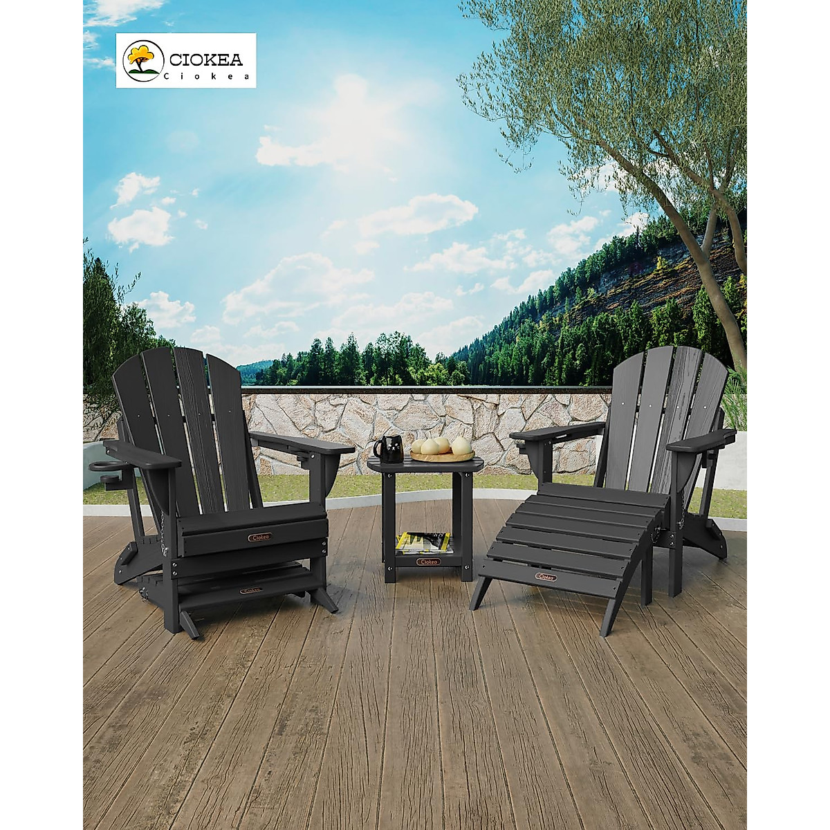 Ciokea Plastic Folding Footstool for Deck Backyard Patio Outdoor Poolside Porch Lawn Indoor, Black