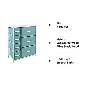 Sorbus Dresser with 7 Drawers - Furniture Storage Chest for Kid’s, Teens, Bedroom, Nursery, Playroom, Clothes, Toys - Steel Frame, Wood Top, Tie-dye Fabric Bins (7-Drawer, Pastel Aqua)