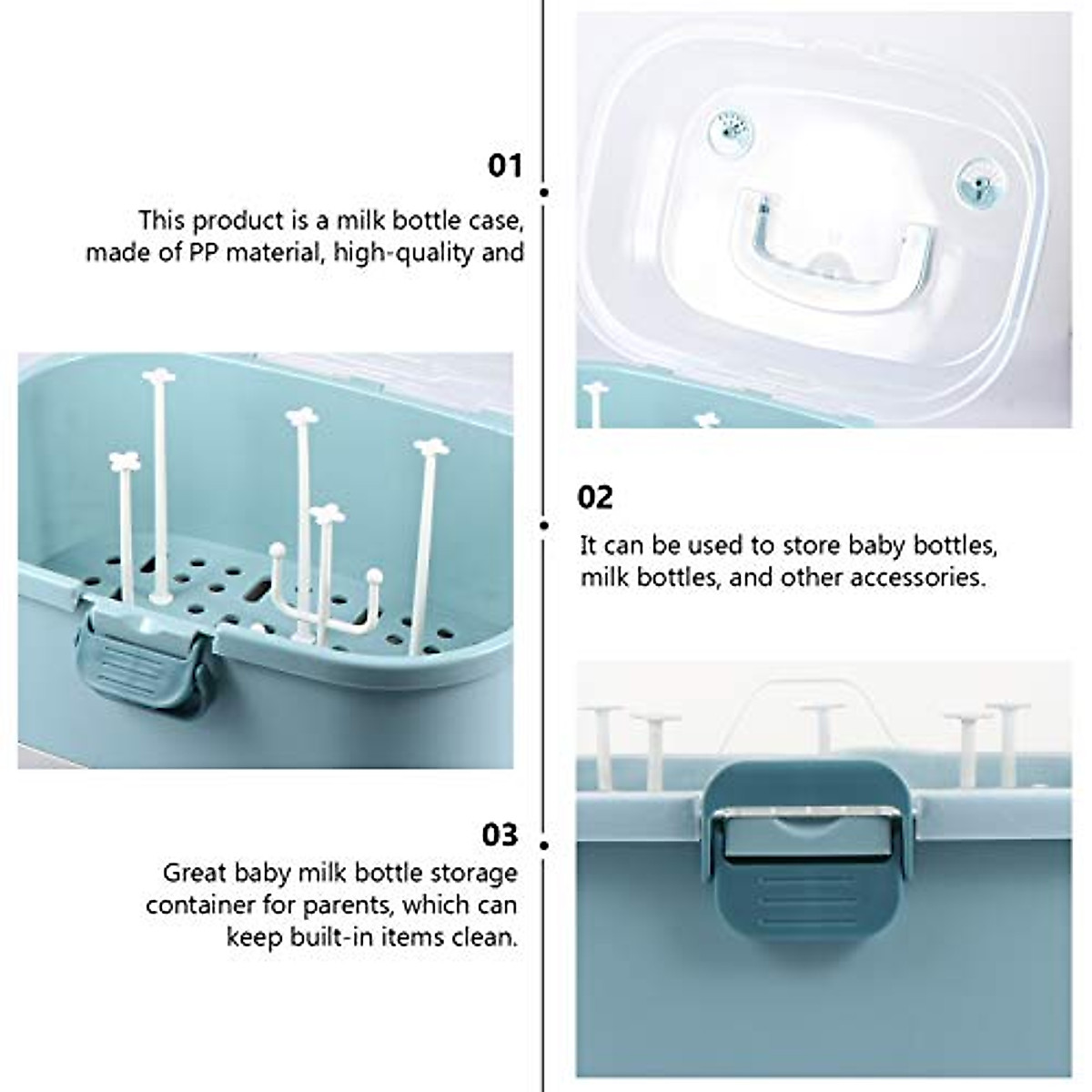 NUOBESTY Baby Bottle Drying Rack with Cover Portable Nursing Bottle Storage Box Baby Bottle Holder Dinnerware Organizer for Home Kitchen Blue