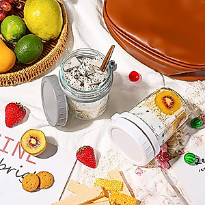 Overnight Oats Containers with lids and Spoons: 16 oz Mason Jars for Overnight Oats - 4 Pack Glass Meal Prep Container for Oatmeal - Food Storage Containers/Canning Jars/Food Jars & Canisters