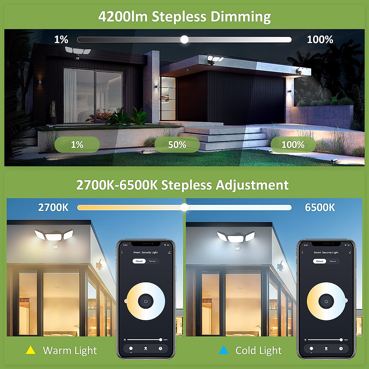 NOVOSTELLA 45W Smart Security Light Outdoor, Tunable White Motion Sensor 4200LM 2700K-6500K WiFi LED Flood Lights Exterior Waterproof Alexa Floodlight Outside Spotlight for Backyard Yard 3 Head Black