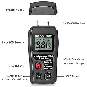 Wood Moisture Meter, Moisture Reader for Firewood, Small Handheld Wood Moisture Detector, Humidity Detector for Cordwood, Furniture, Floor, Wood Humidity Measuring Device