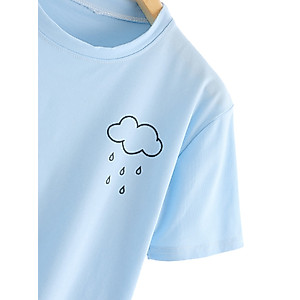 SweatyRocks Women's Graphic Print Crop Top Summer Short Sleeve Casual T Shirts Blue S