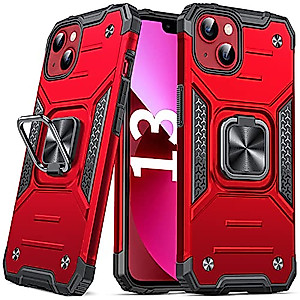 Anqrp Designed for iPhone 13 Case, Military Grade Protective Phone Case Cover with Enhanced Metal Ring Kickstand [Support Magnet Mount] Compatible with iPhone 13 6.1, Red
