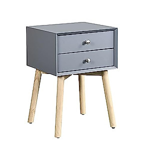 Mid Century Modern Nightstand with 2 Drawers, Gray Side Table with Storage, Small End Table for Bedroom, Living Room