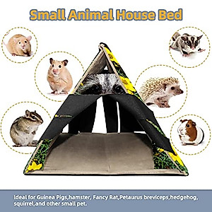 enheng Small Pet Hideout Raccoon Sitting Yellow Flowers Hamster House Guinea Pig Playhouse for Dwarf Rabbits Hedgehogs Chinchillas