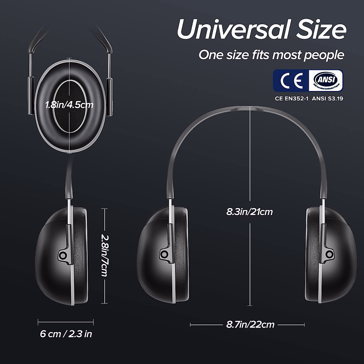 Onhear [2Packs 35dB SNR Hearing Protection Ear Muffs, Effective Ear Protection, Ear Muffs for Noise Reduction, Noise Cancelling Headphones for Autism, Safety Earmuffs for Shooting, Mowing, Hunting