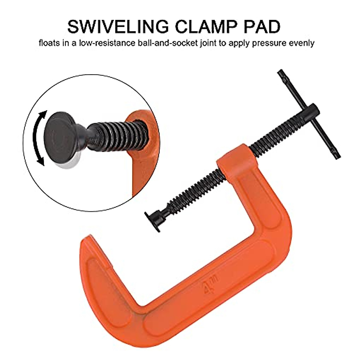 2 Pack 4 Inch C-Clamp Set, Heavy Duty G Clamps with 4-Inch Jaw Opening Sliding T-Bar Handle, Industrial Strength 4" C Clamps for Woodworking, Welding, Building