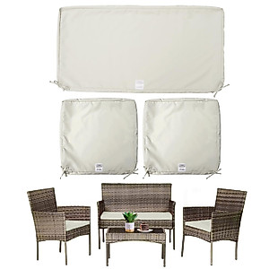 ClawsCover 3Pack Outdoor Seat Cushions Replacement Covers Fit for 4 Pieces Wicker Rattan Patio Furniture Conversation Set Chair Loveseat,36x18x2,18x18x2,Cream-Small (Include Cover Only)