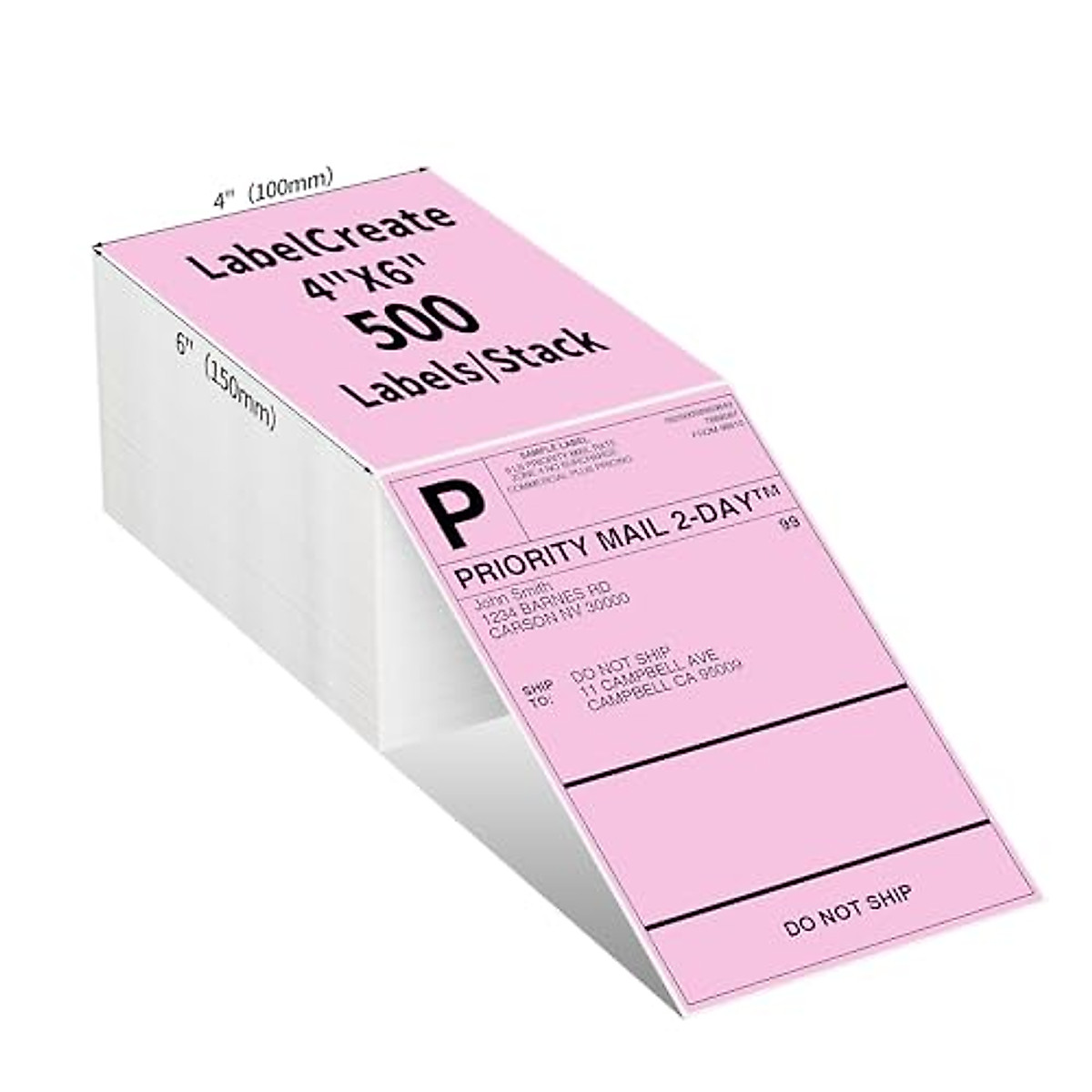LabelCreate Thermal Label Printer Paper - 500 PCS, 4"x6" Fan-Fold Label Shipping Supplies Labels, Permanent Adhesive Thermal Labels for Small Business Supplies, Pink