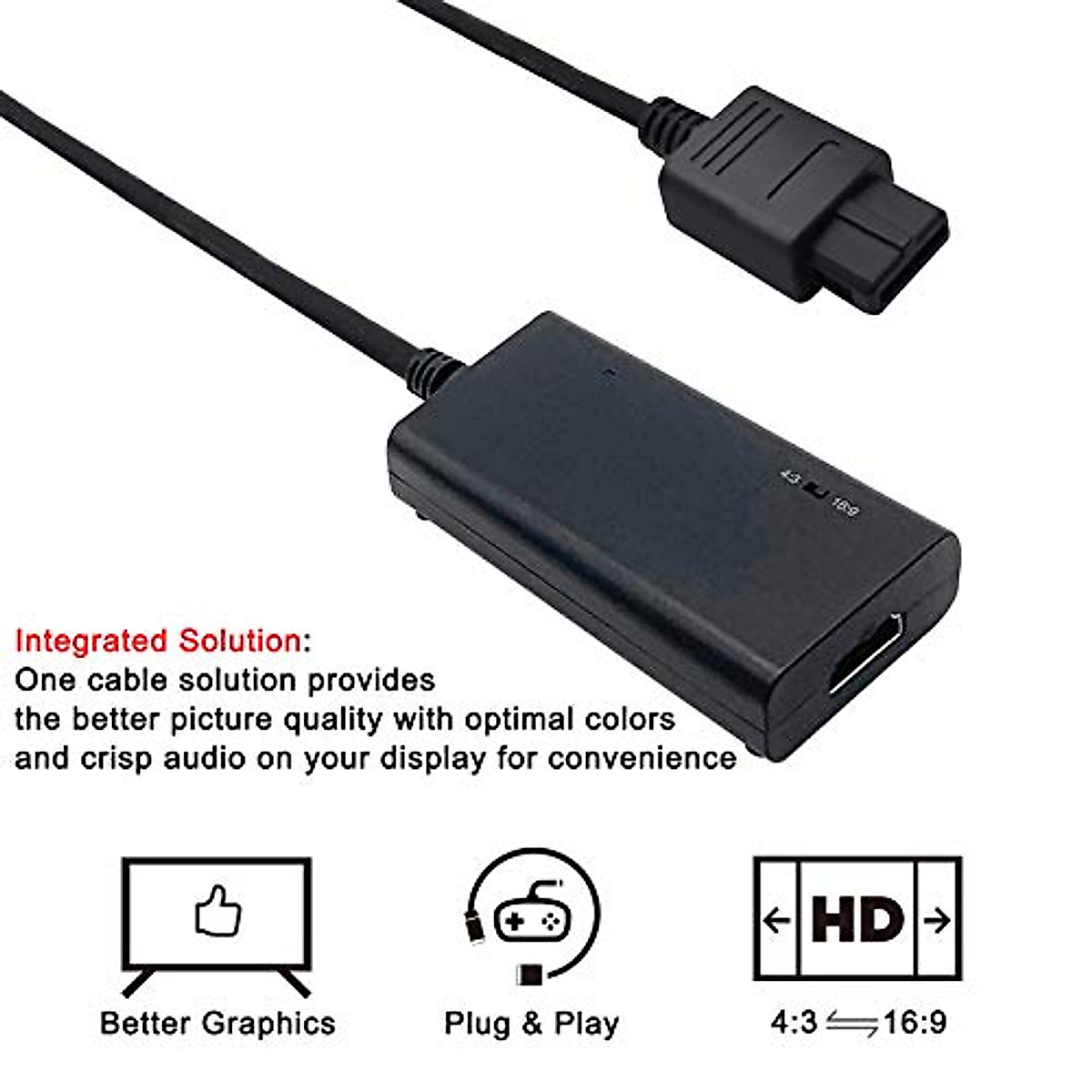 HDMI Cable for Nintendo Gamecube, Nintendo 64 N64, Super Nintendo SNES (3-in-1), GameCube/SNES/N64 to HDMI Adapter with S-Video Signal Output (Better Video Quality), HD Converter with 4:3/16:9 Switch