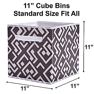 4 pc Cube Storage Bin Set – 11 inch Foldable Storage Cubes - Fabric Bins for Shelf, Closet, Clothes Organizer, 11X11 Foldable Basket, Decorative Cute Pattern Canvas Organization (Yellow, Blue & Brown) (Brown)