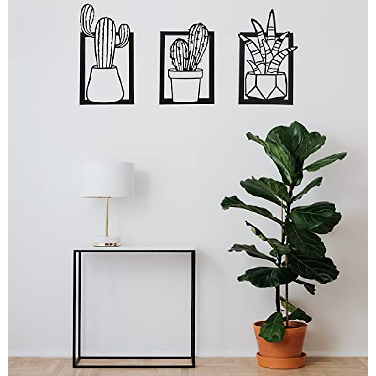 EFOLKI Metal Wall Art Decor, Boho Farmhouse Home Kitchen Bathroom Bedroom Living Room Wall Decor, Outdoor Patio Garden Wall Decor, Plant Cactus Metal Wall Art Hanging (Black)