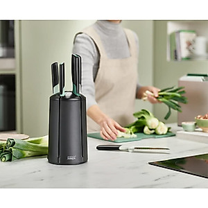 Joseph Joseph Elevate Knives 5-piece Carousel Set, Japanese Stainless Steel Knife Block - Editions - Sage Green and Black