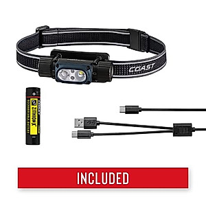 Coast WPH30R 1000 Lumen Waterproof Ultra Bright IP68 USB Rechargeable-Dual Power Headlamp, 5 Modes with Spot and Flood Beams, Blue/Black
