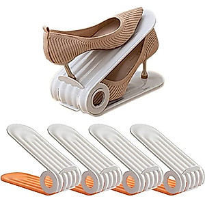 Shoe Slots Organizer, 4-Pack Adjustable Shoe Stacker, Double Layer Stack Shoe Holder Space Saver, Grey Shoe Stacker for Closet Organization