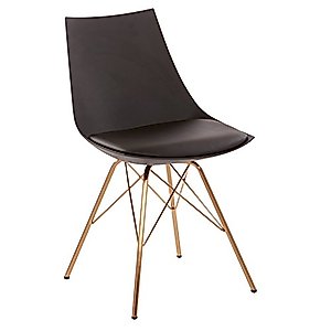 OSP Home Furnishings Oakley Mid-Century Modern Bucket Dining Chair with Faux Leather Padded Seat, Black