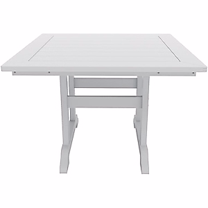 Costaelm Square Outdoor Dining Tables, 43'' Patio Table with Umbrella Hole for 4 Person, Balcony Table, Outdoor Buffet Table, Porch Tables for Outside Lawn Porch Bistro Furniture, White